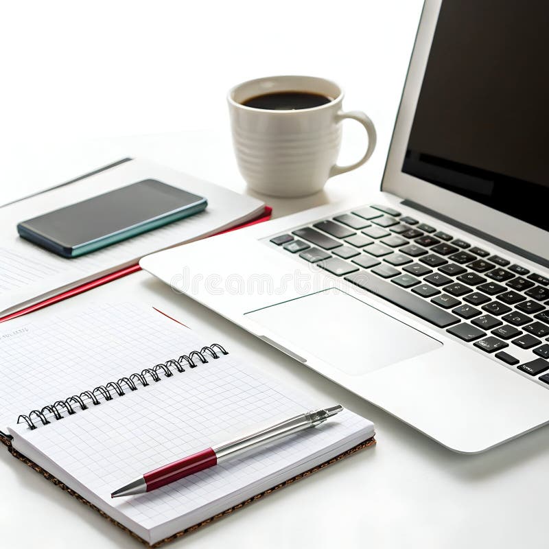 Office Tools and PC on Desk Isolated on White Background Stock ...