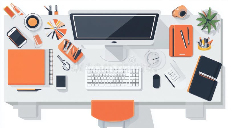 Organized Office Desk Setup Stock Illustration - Illustration of neat ...
