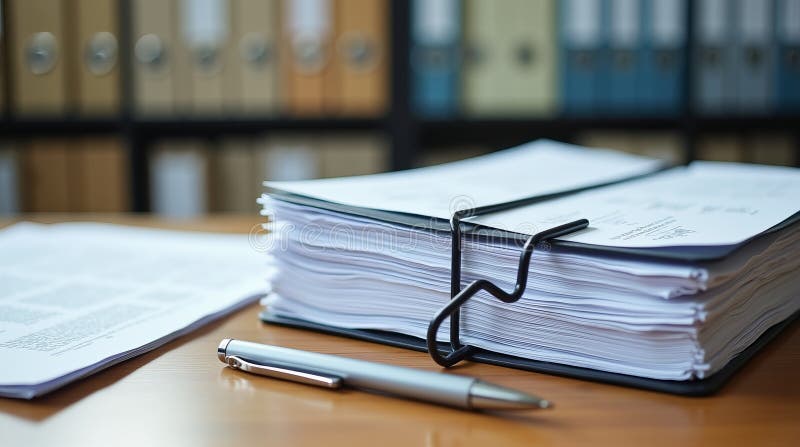 Organized Office Documents with Binder Clip on Wooden Desk for ...
