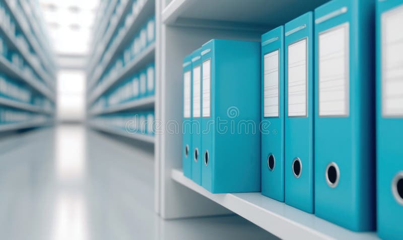 Organized Office Shelves with Blue Document Binders Stock Illustration ...