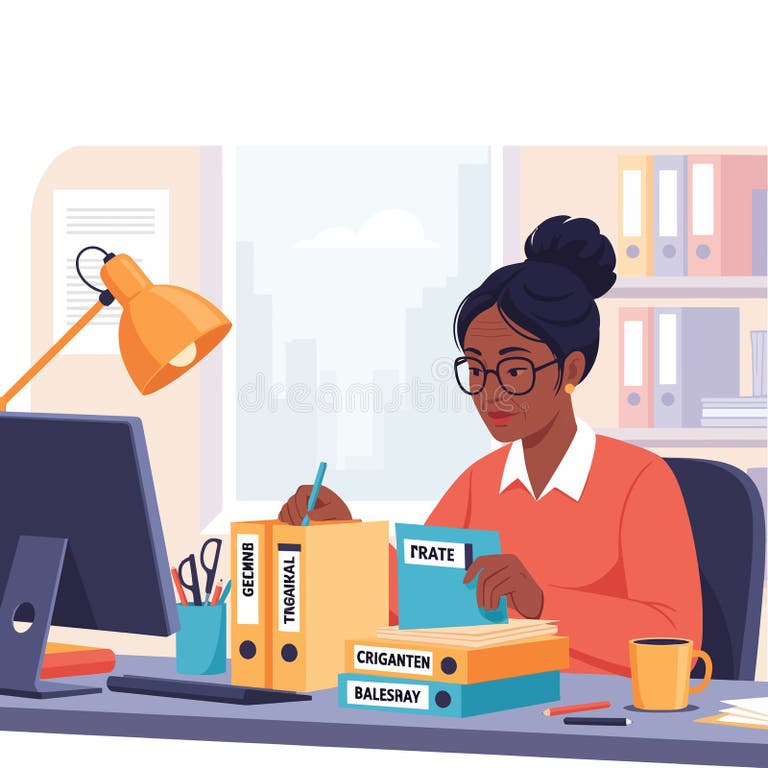 Organized Office Worker Filing Documents - Administrative Task Stock ...