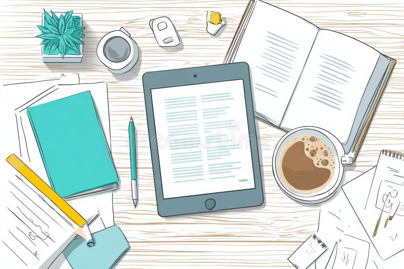 Online Education Workspace Filled with Notes, Tablet, and Coffee on a ...