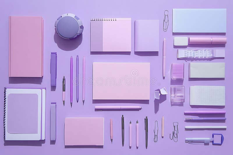 Organized Pastel Stationery Books, Pens, Clips & Notebooks on a ...