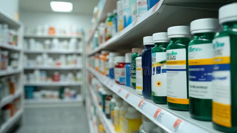 An Organized Pharmacy Shelf Stocked with Various Medication Bottles and ...