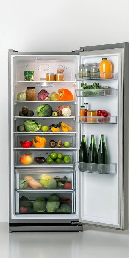 Organized Refrigerator with Fresh Vegetables, Fruits, and Beverages ...