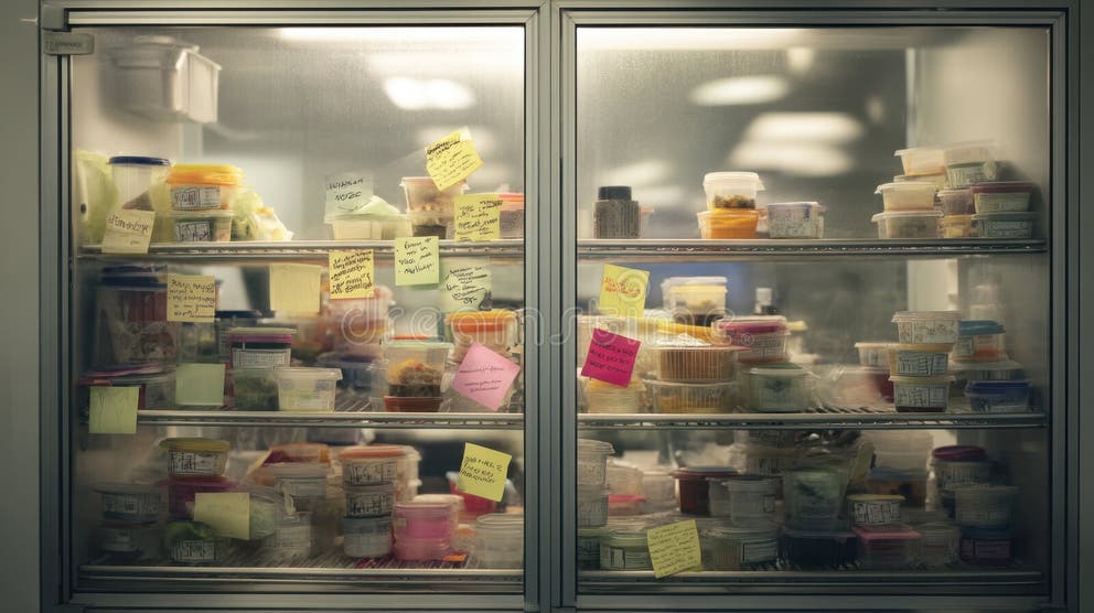 Organized Refrigerator with Labeled Containers and Notes Displaying ...