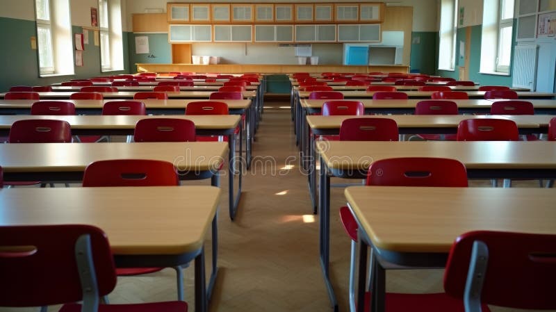 Organized Row of Empty Student Desks Stock Illustration - Illustration ...