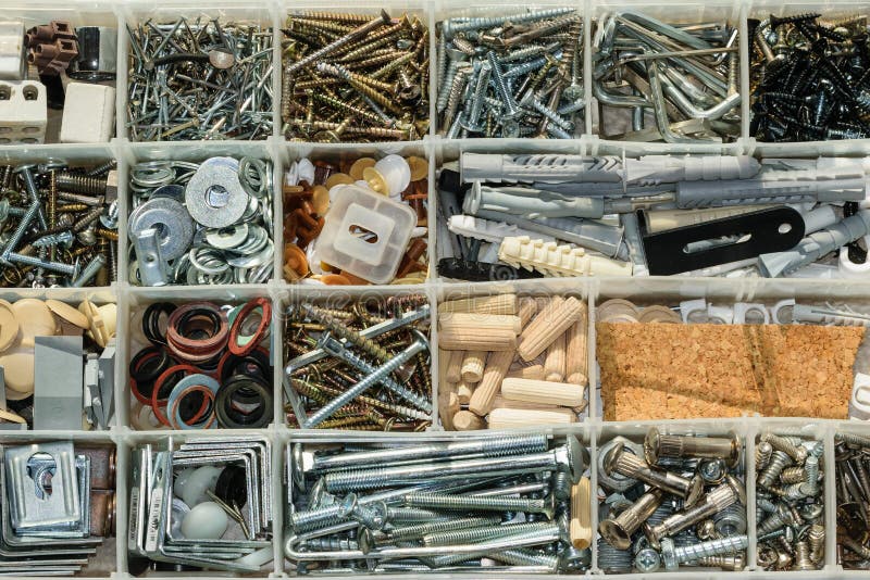 Organized Screws, Bolts, Nuts and Washers Stock Photo - Image of chrome ...