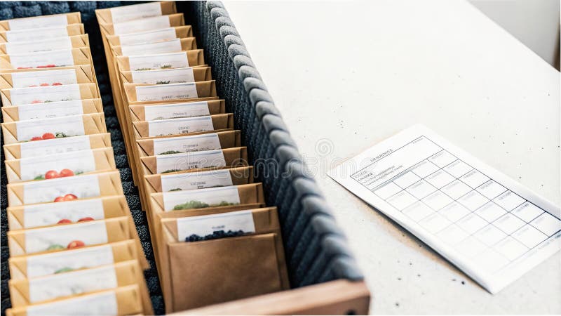 Organized Seed Packets in Rustic Box with Planting Schedule on Table ...