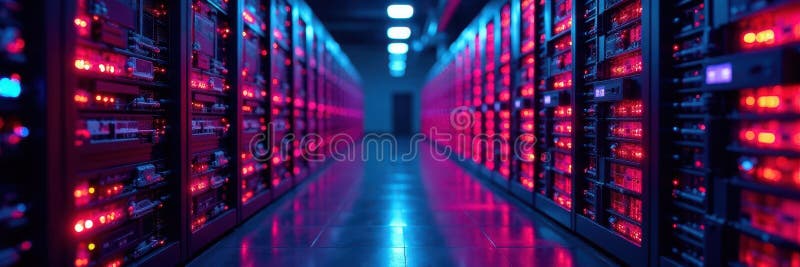 Organized Server Rows, Neon Cables Weave Intricate Patterns, Futuristic ...