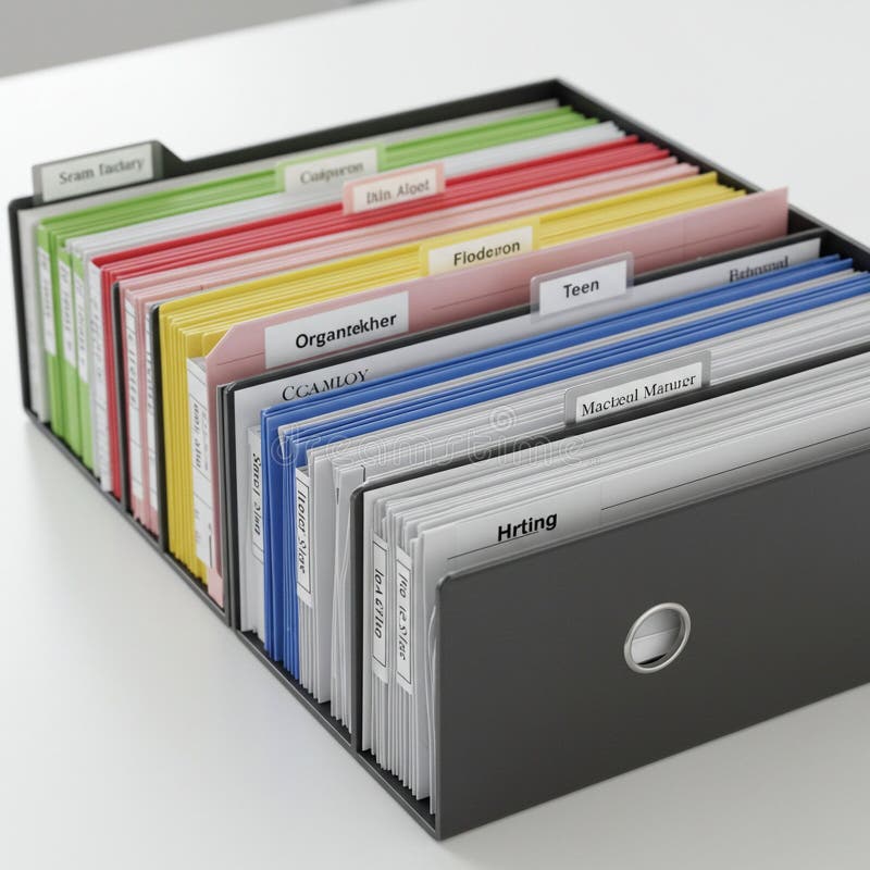 Organized Set of Files in a Black, Open-top Container on a White ...