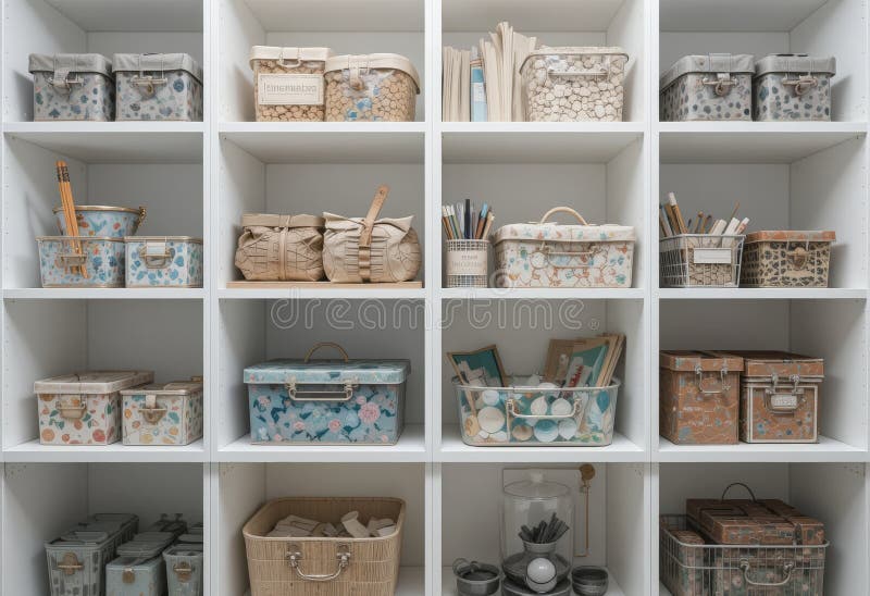 An Organized Shelf Displaying Various Decorative Storage Boxes of ...