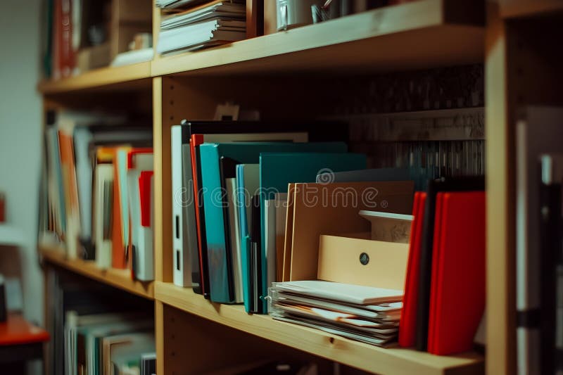 Organized Shelves Filled with Books and Documents in a Library or ...