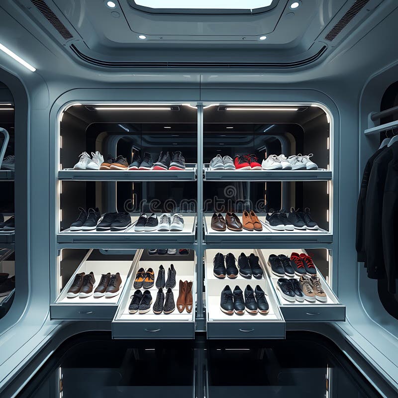 An Organized Shoe Storage Space with Pull Out Drawers Showcasing ...