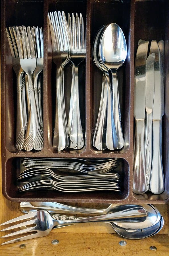 Organized Silverware Drawer in Kitchen Stock Image - Image of forks ...