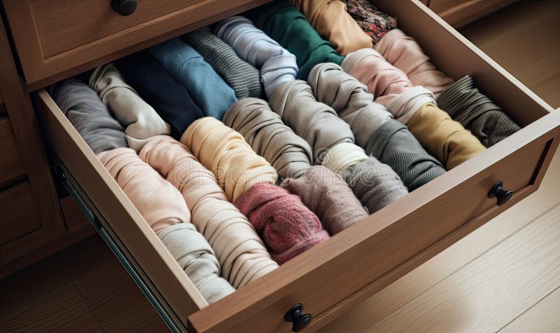 Organized Sock Drawer with Socks Folded and Stacked Creating Using ...