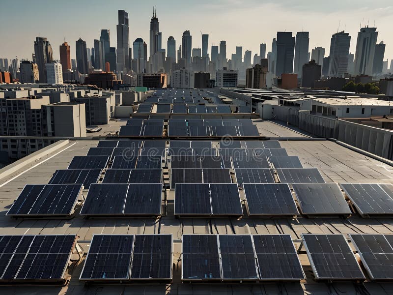 Organized Solar Panel Array on Rooftop in Urban Sustainability Effort ...