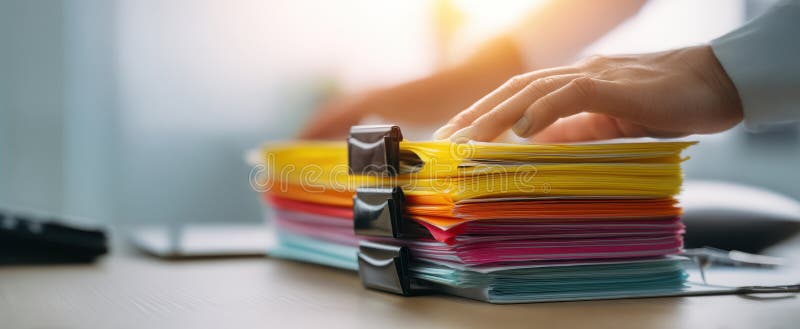 The Organized Stack of Colorful Documents Ready for Office Workflow.AI Generated Image Stock ...