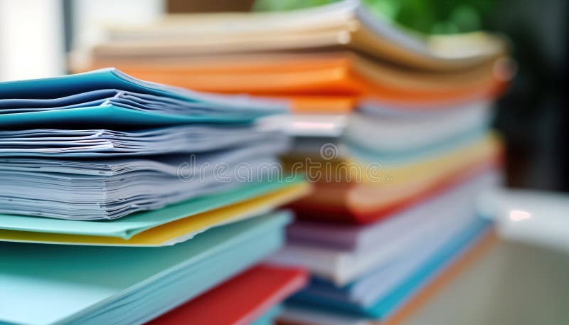 Organized Stack of Documents, Colorful Folders Shows Productive Work ...