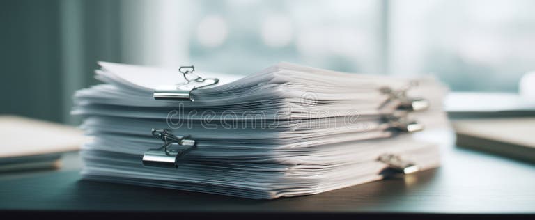 The Organized Stack of Documents on a Modern Office Desk..AI Generated ...