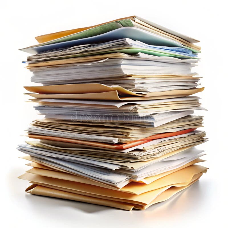 Stack of Paper Documents and Files Isolated on White Background Stock ...
