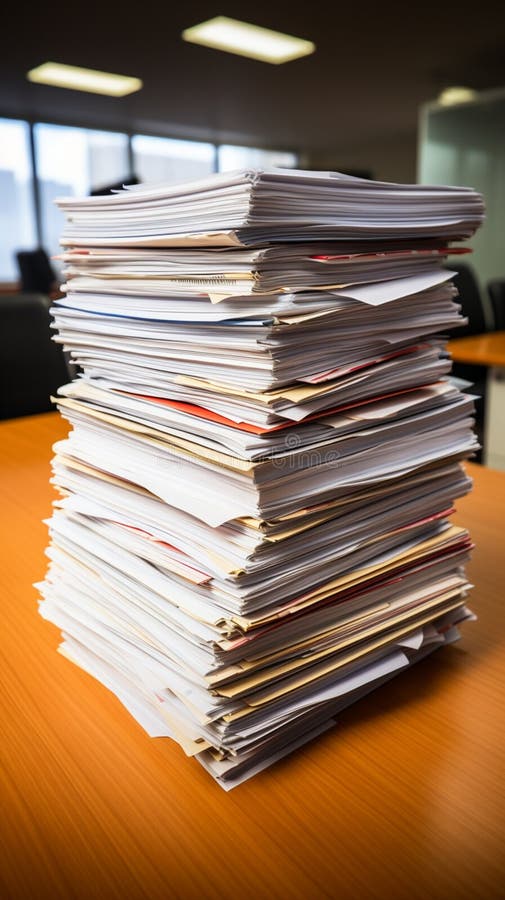 Organized Stack of Printed Documents for Efficient Office Management ...