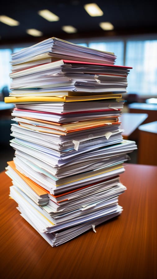 Organized Stack of Printed Documents for Efficient Office Management ...