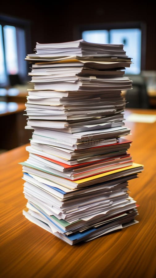 Organized Stack of Printed Documents for Efficient Office Management ...