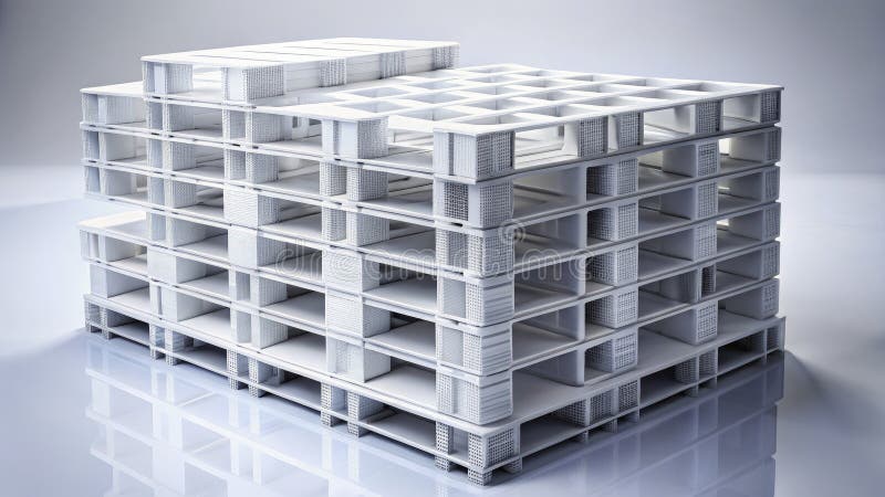 Organized Stack of White Plastic Pallets Ideal for Industrial Packaging ...