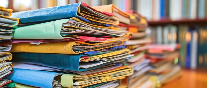 Organized Stacks of Colorful Folders Filled with Documents and Papers ...