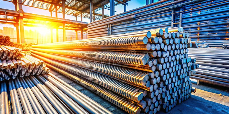 Organized Steel Bar Piles Ready for Construction Project Storage at the ...