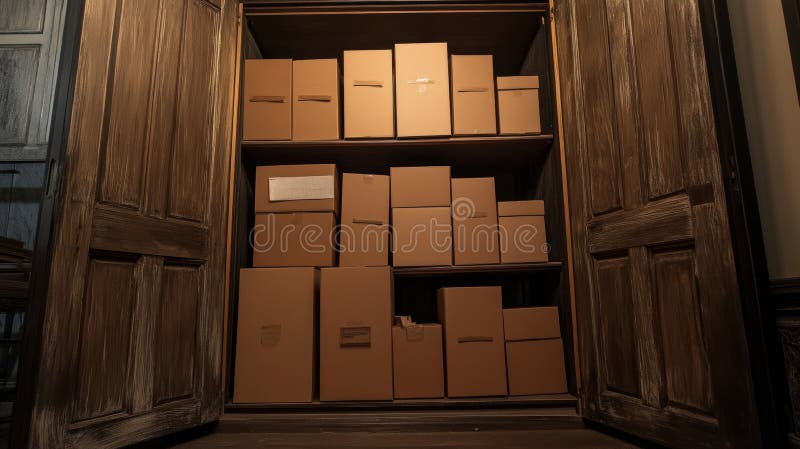 Organized Storage Assorted Boxes Neatly Arranged Inside an Open Closet ...