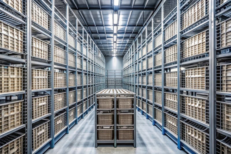 Organized Storage Facility with Metal Shelving and Bins a View Down the ...