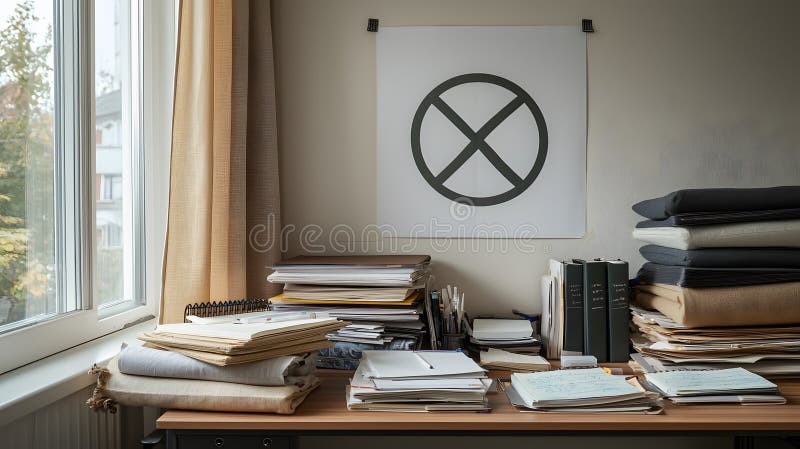 Organized Study Corner Featuring Knowledge Symbol with Papers, beside ...