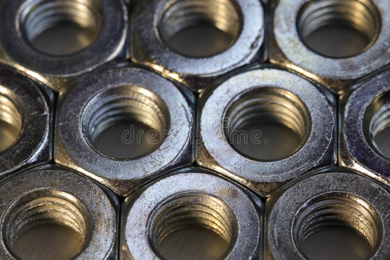 Organized Threaded Metal Hex Nuts on Flat Surface Stock Image - Image ...