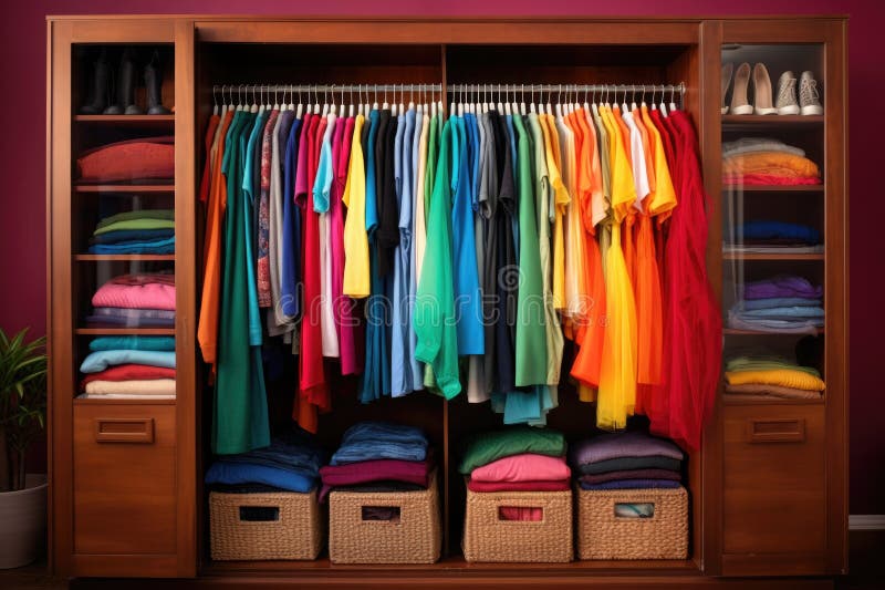 Organized Wardrobe with Color-coded Garments Stock Illustration ...