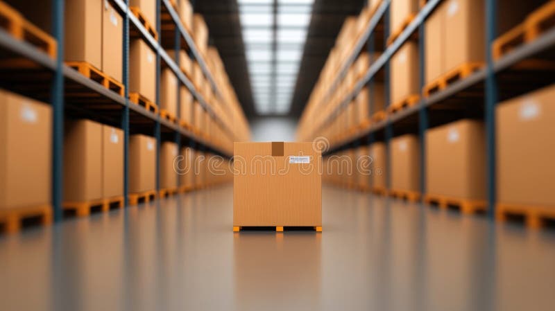 Organized Warehouse Aisle with Cardboard Boxes on Pallets Stock ...