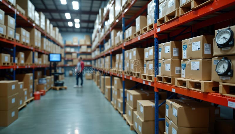 Organized Warehouse Interior Shows High Shelves Full of Packages ...