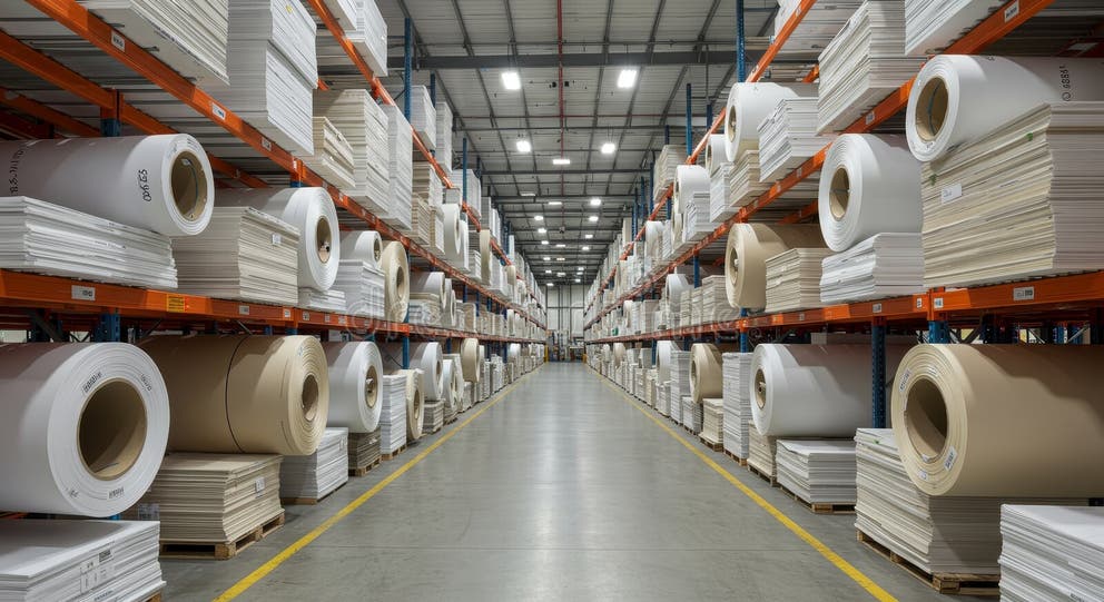 Organized Warehouse Inventory Storage Rows of Neatly Stacked Materials ...
