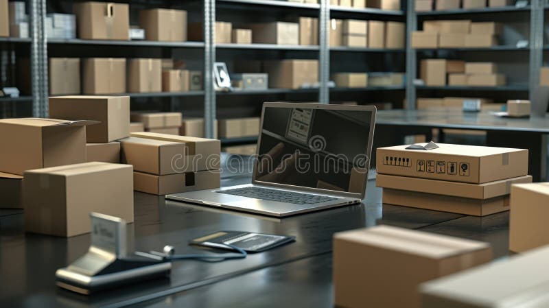 The Laptop on Warehouse Desk.AI Generated Image Stock Image - Image of ...