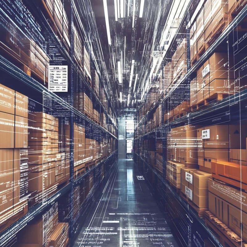 Organized Warehouse Shelves with Stacked Boxes and Crates for Efficient ...