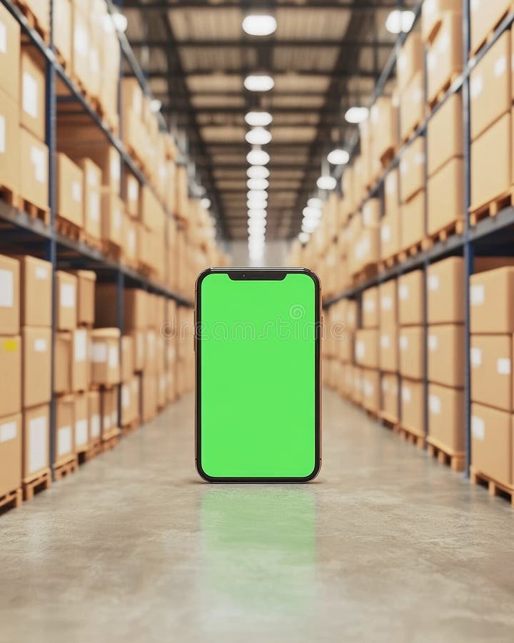 Organized Warehouse with Smartphone Display and Labeled Boxes for ...