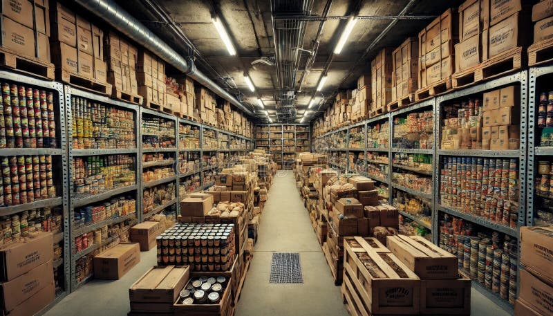 Organized Warehouse with Stacked Boxes and Shelved Goods for Efficient ...