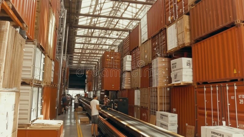 Organized Warehouse with Stacked Containers and Pallets for Efficient ...