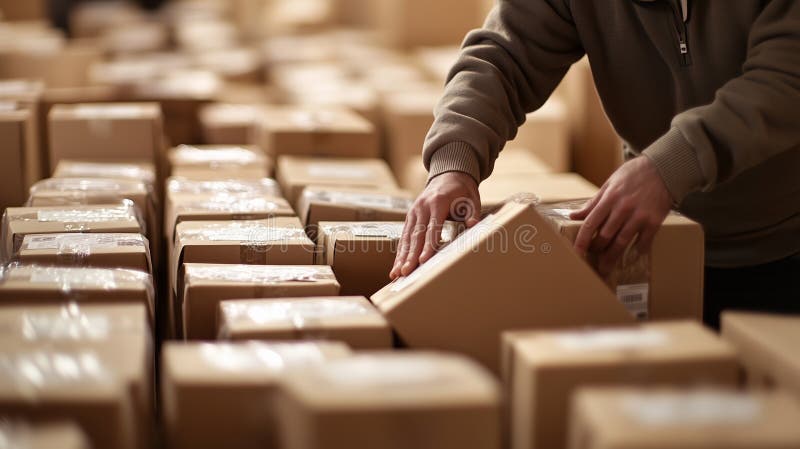 Organized Warehouse with Worker Handling Boxes Stock Illustration ...