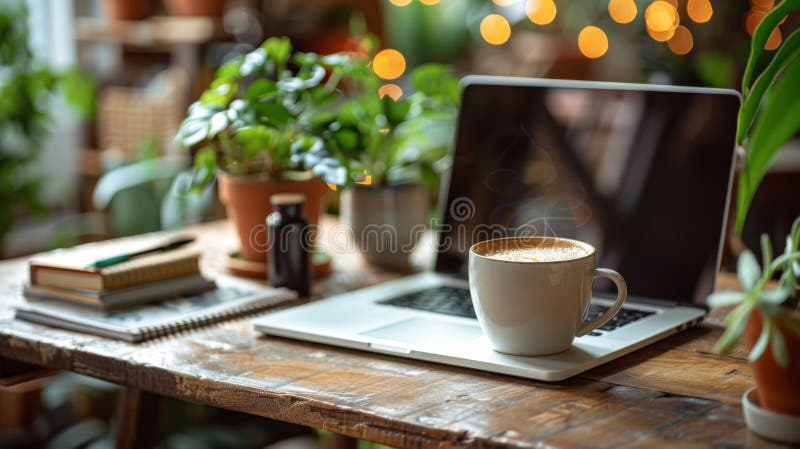 Organized Work Space, Desk in Organized Office Laptop, Planner, Coffee ...