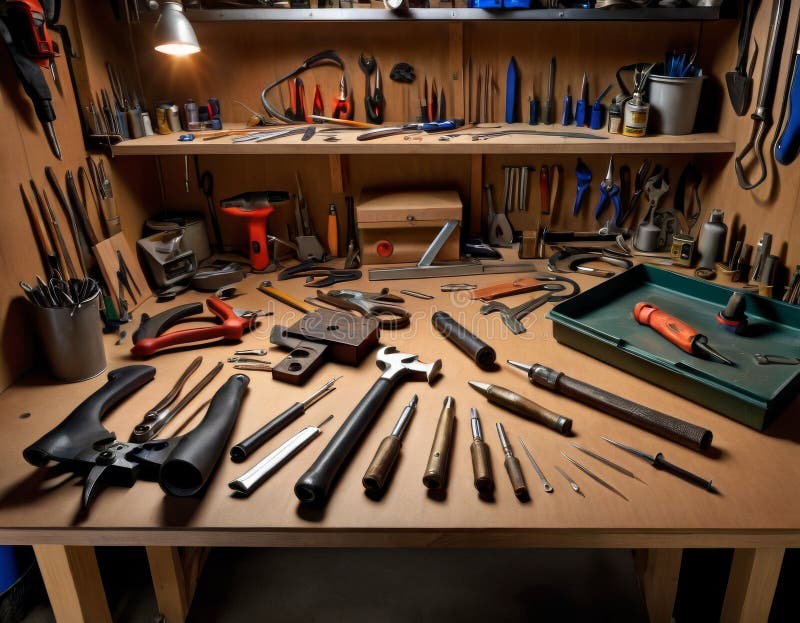 Organized Workbench with Variety of Tools Stock Image - Image of ...
