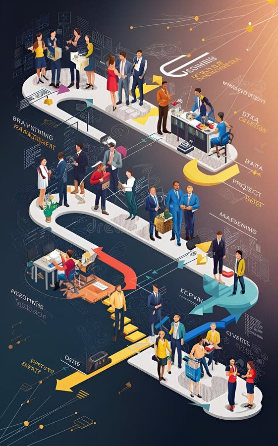 Organized Workflow: Diverse Team and Vibrant Icons in Business Process ...
