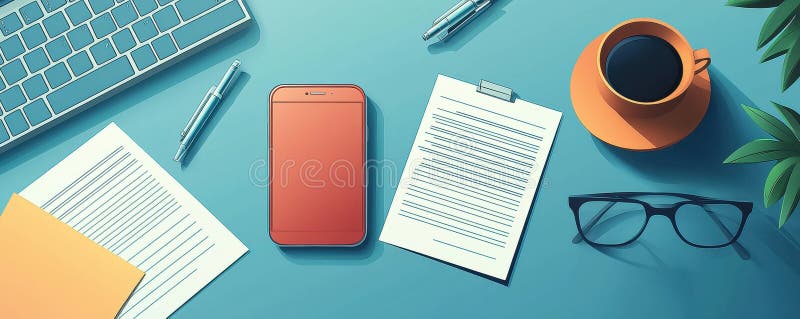 Organized Workplace Documents Coffee Cup Smartphone Desk Stock Photos ...