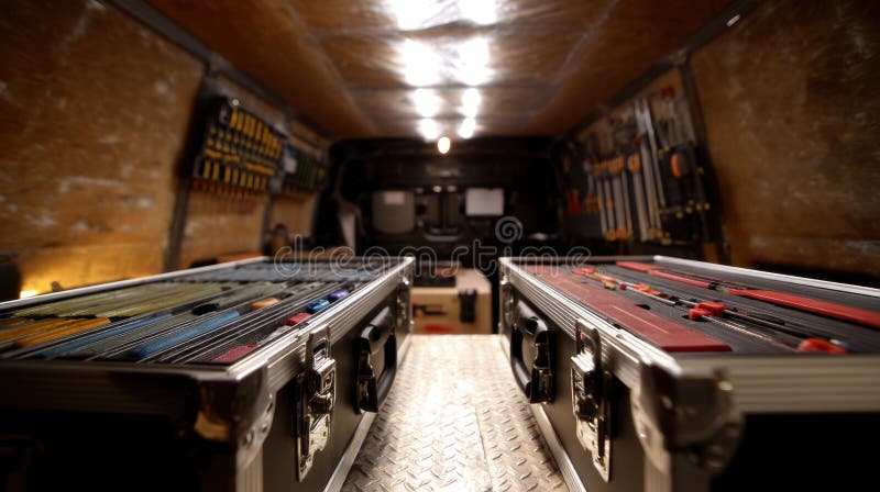 Organized Workshop Van Interior with Toolboxes and Equipment for ...